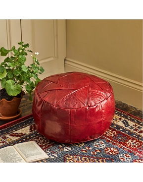Red | Tunisian Leather Pouffe | Scott's of Stow