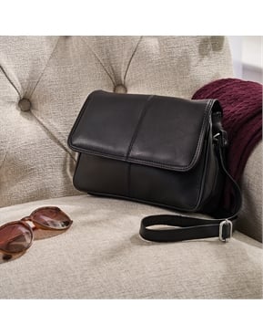 Black | Caroline Leather Flap Over Bag | Scott's of Stow