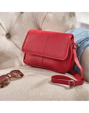 Red | Caroline Leather Flap Over Bag | Scott's of Stow