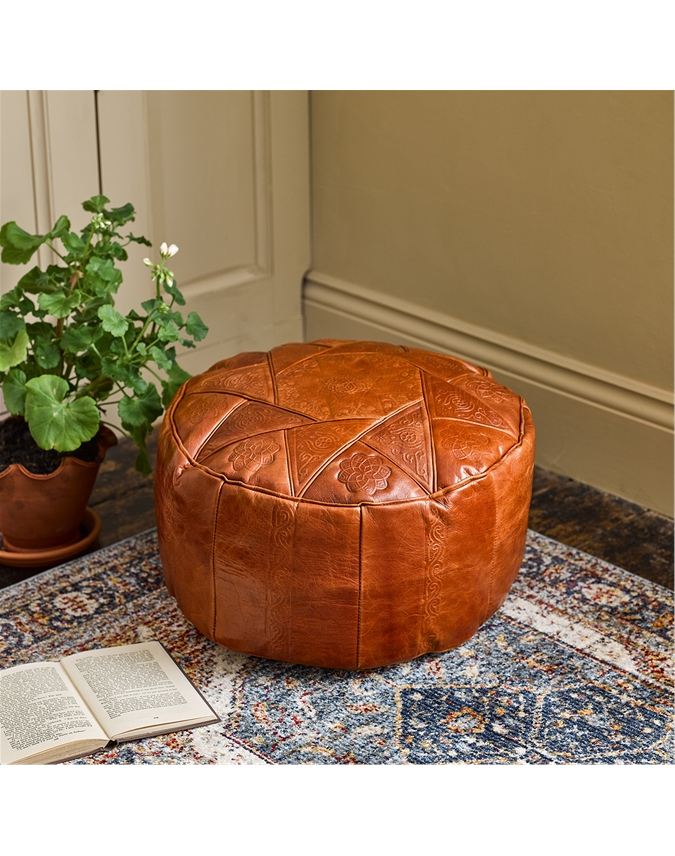 Red | Tunisian Leather Pouffe | Scott's of Stow