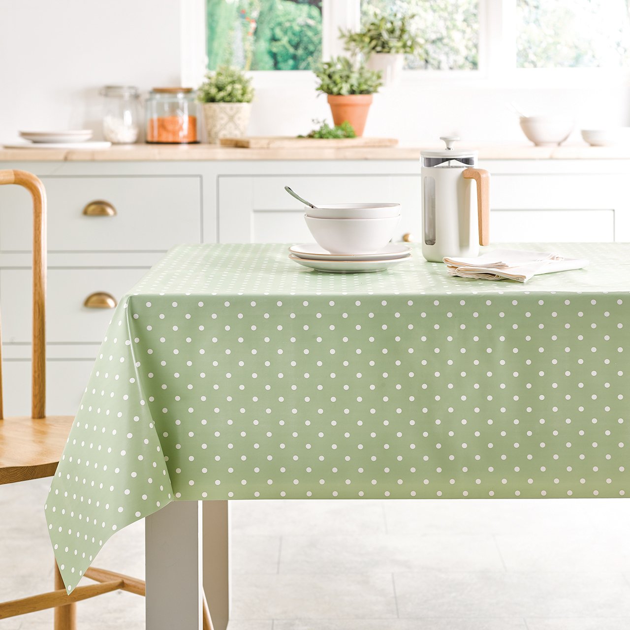 135 x 183cm | Green Spot PVC tablecloth | Scott's of Stow